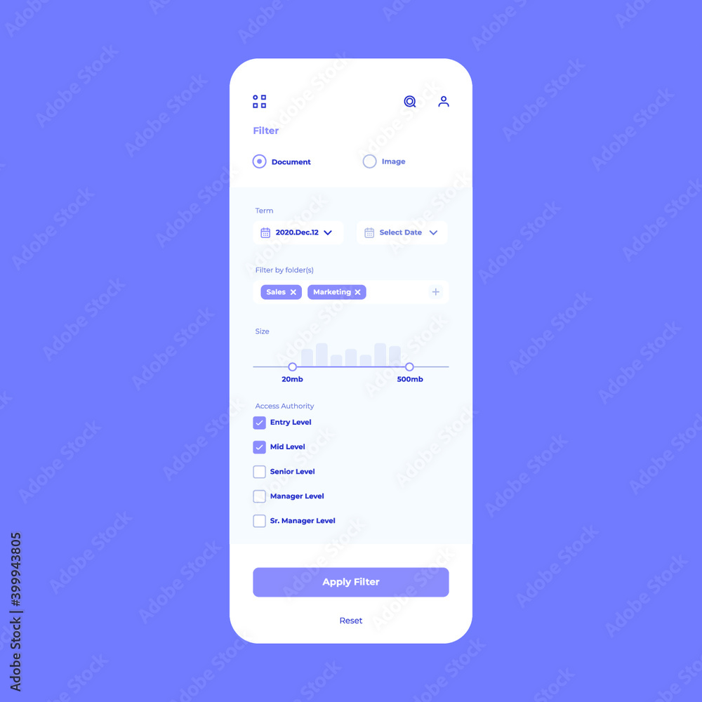 Mobile file option filtering design template Stock Vector | Adobe Stock