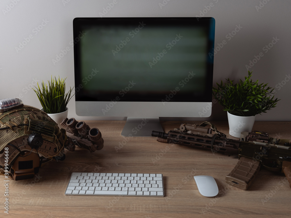 US Army special forces operator desk in the office decorated with an ...