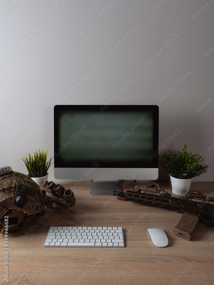 US Army special forces operator desk in the office decorated with an ...