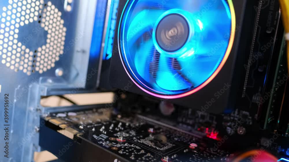 parts of the model of computer fans rotate, beautiful backlight changes ...