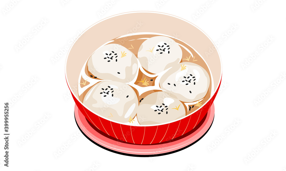 set of glutinous rice balls or tang yuan with sesame, a Chinese dessert ...
