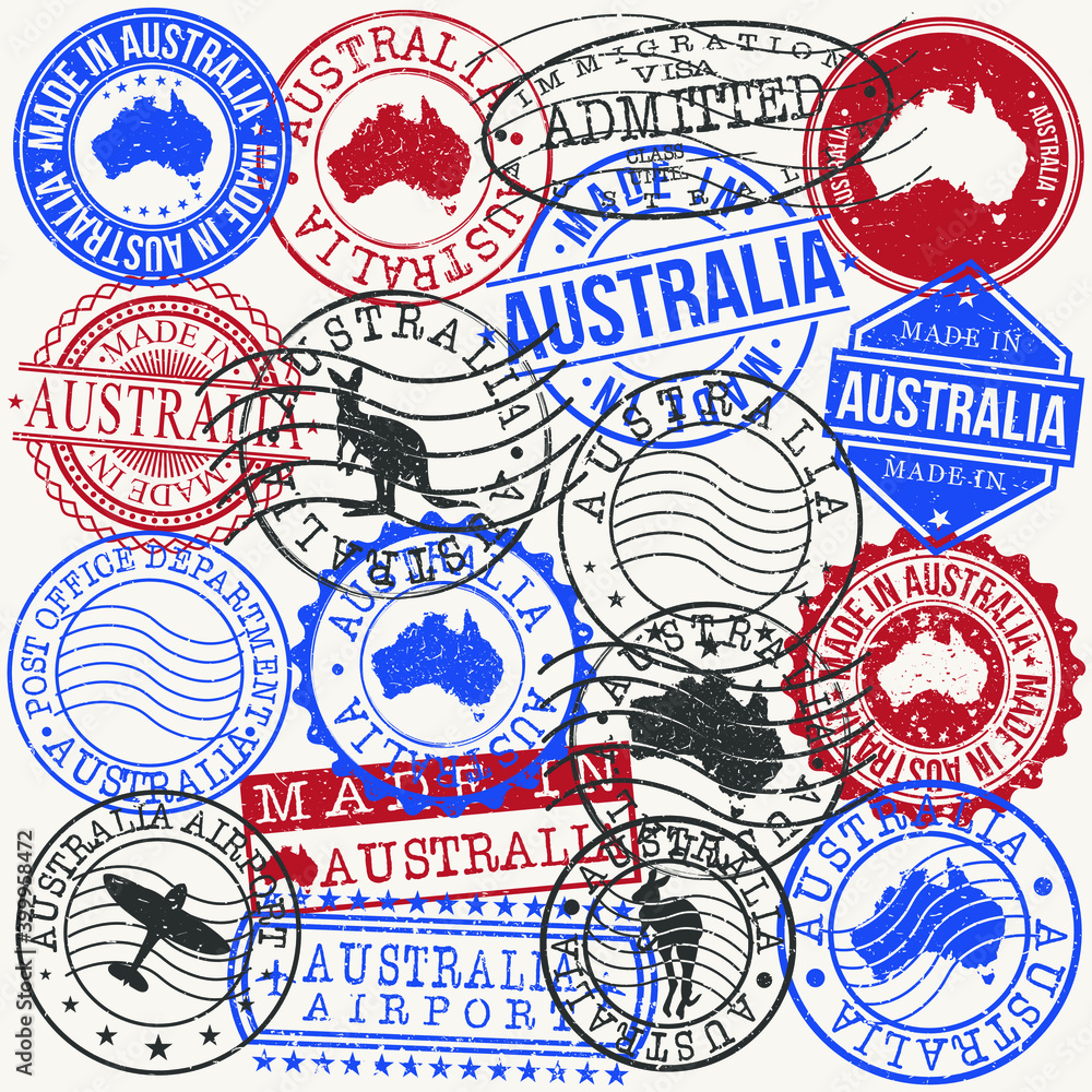 Australia Set of Stamps. Travel Passport Stamps. Made In Product ...