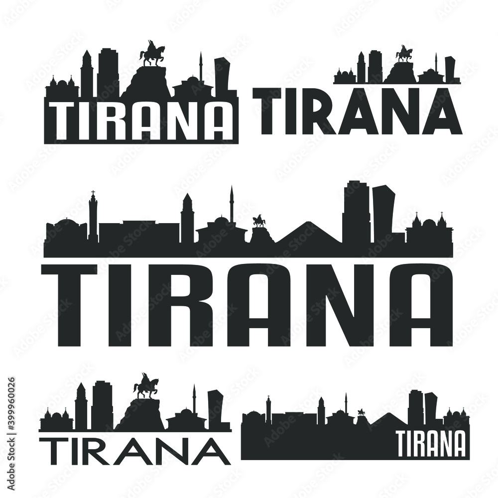 Tirana Albania Flat Icon Skyline Vector Silhouette City Design Set Logo ...