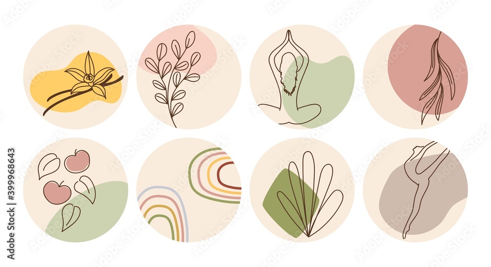 Vector set of round boho icons and emblems for social media story ...