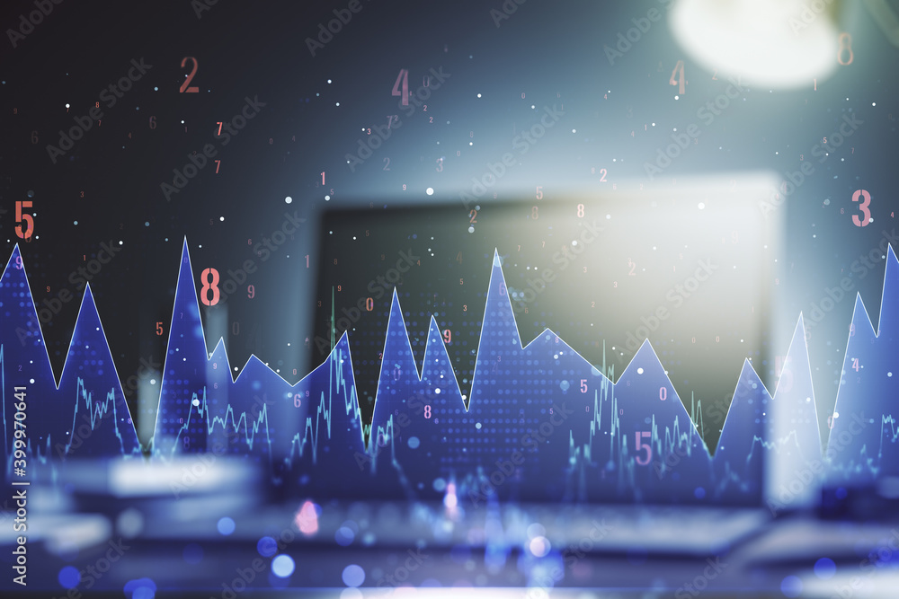 Multi exposure of stats data illustration on modern laptop background ...