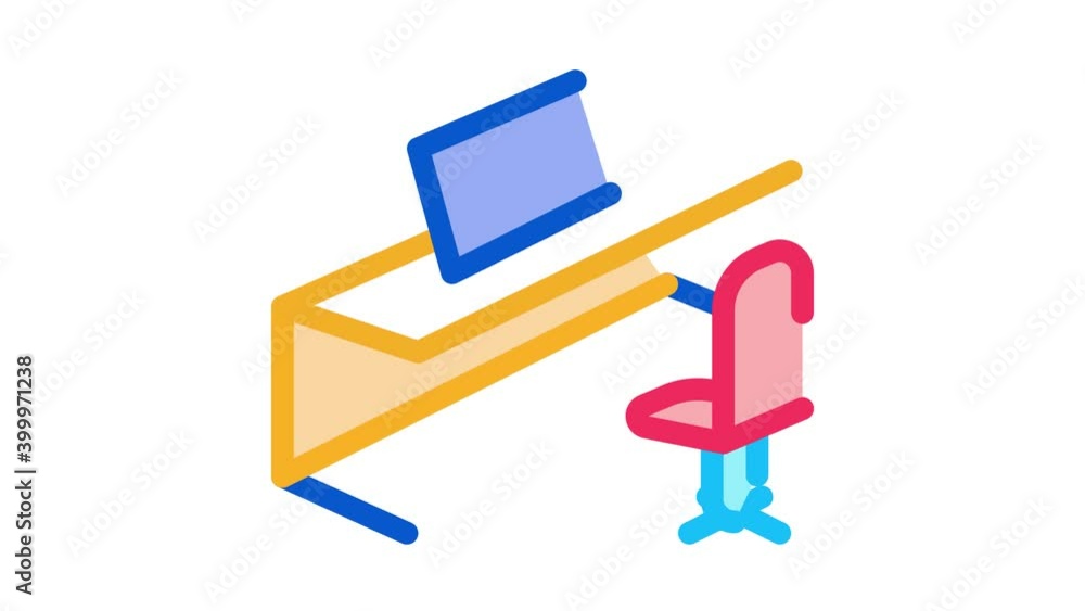 office table chair and computer Icon Animation. color office table ...