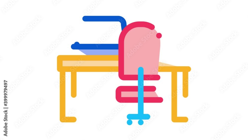 workplace table and chair Icon Animation. color workplace table and ...
