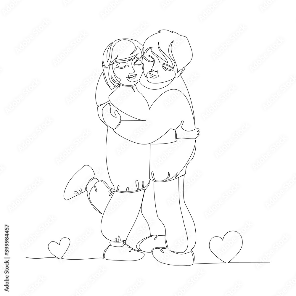 Drawing a single solid line. Outline of a couple in love isolated on a ...
