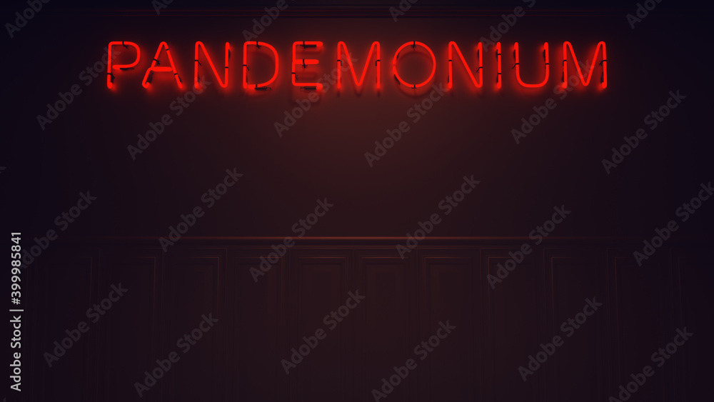 Red Neon Pandemonium Sign on the Wall Gates of Hell 3d Illustration ...