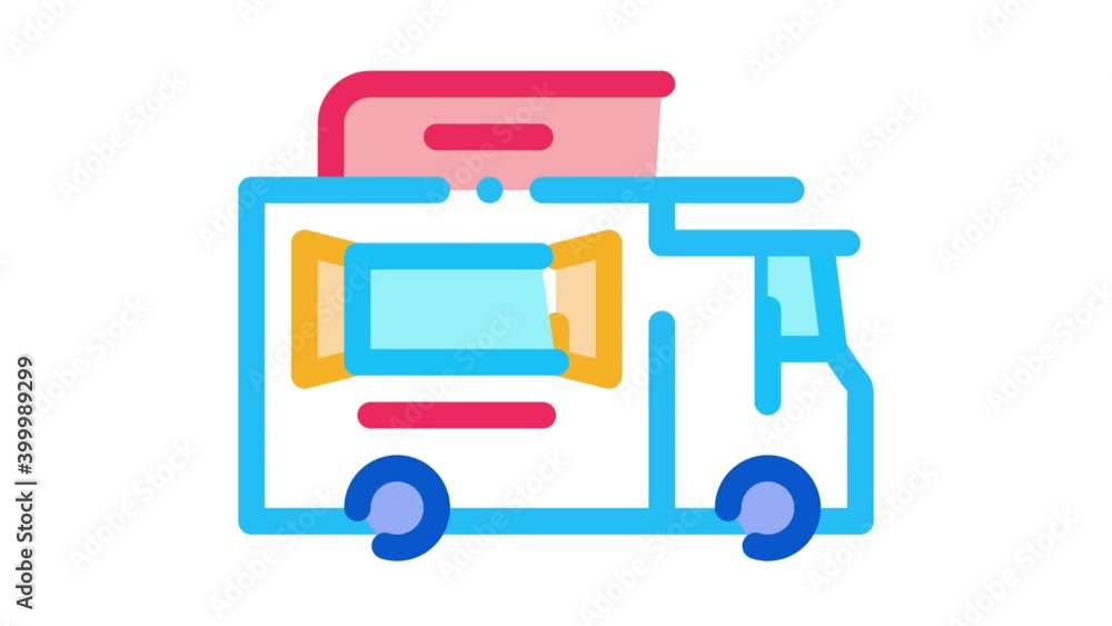 street food van on wheels Icon Animation. color street food van on ...