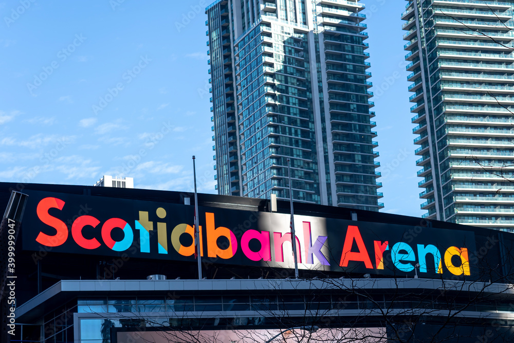Toronto, Canada - November 9, 2020: Scotiabank Arena sign in Toronto ...