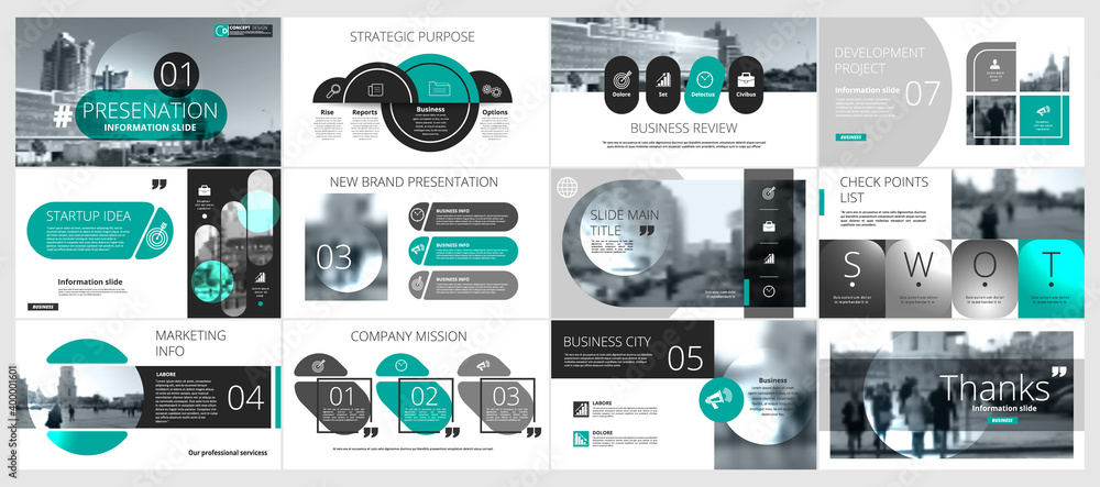 Abstract white, green slides. Brochure cover design. Fancy info banner ...