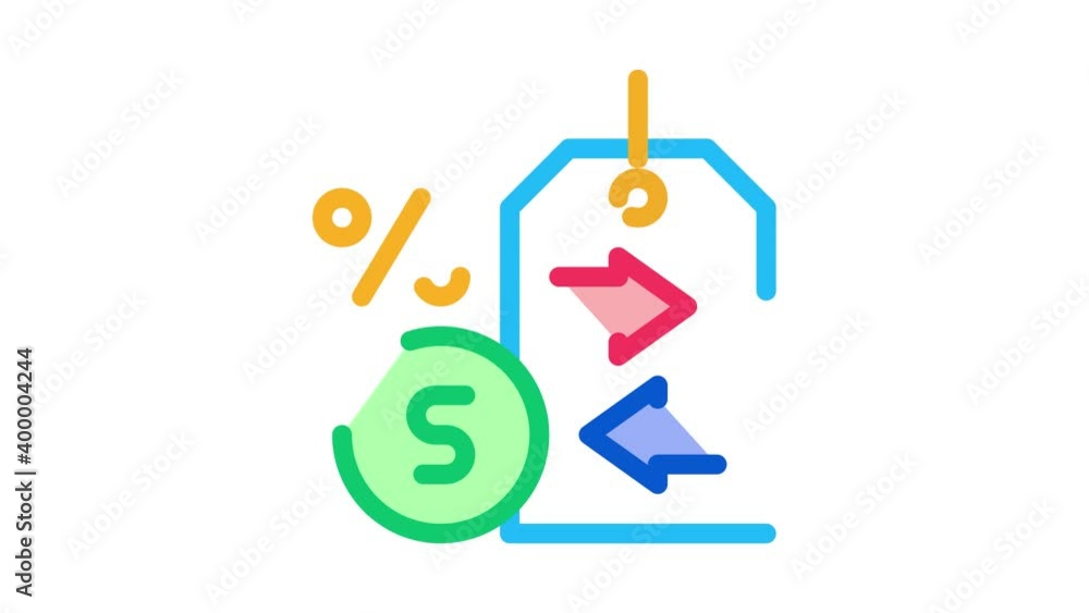 cash interest price tag Icon Animation. color cash interest price tag ...