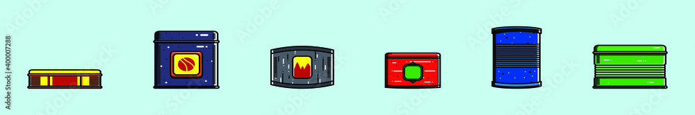 set of tin boxes cartoon icon design template with various models ...