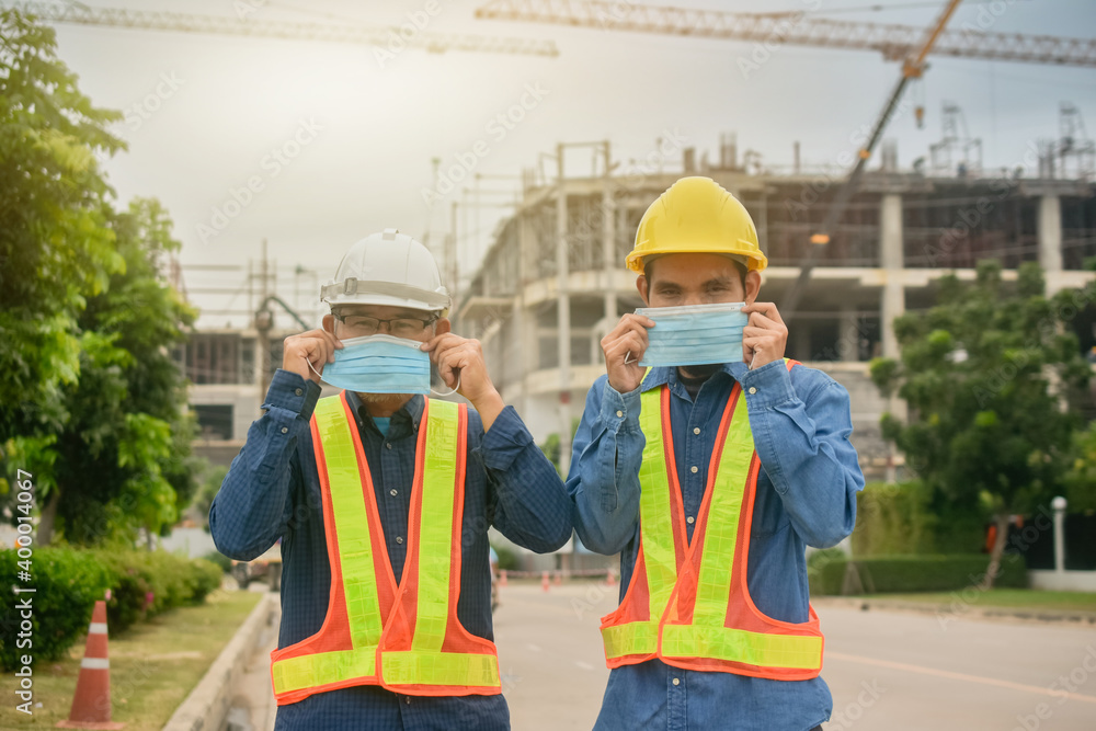 Asian man Engineer wear medical mask to protect coronavirus Covid19 or ...