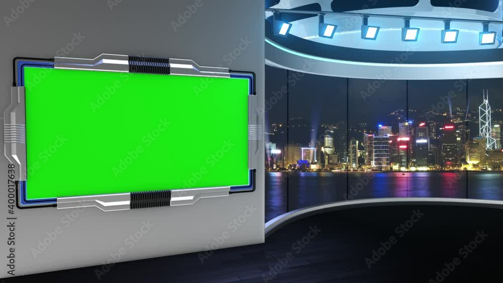 Virtual Green Screen Background Loop, News TV Studio Set Stock Video ...