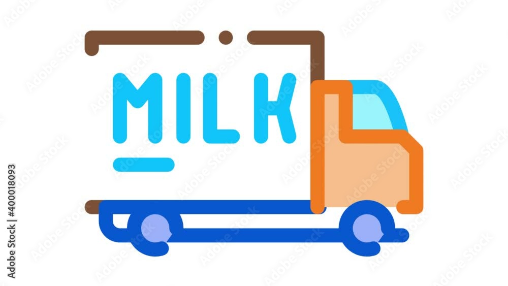 truck with milk Icon Animation. color truck with milk animated icon on ...