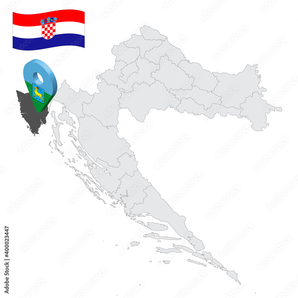 Location Istria County on map Croatia. 3d location sign similar to the ...