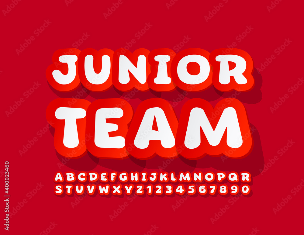 Vector sport sign Junior Team. Red and White creative Font. Sticker ...