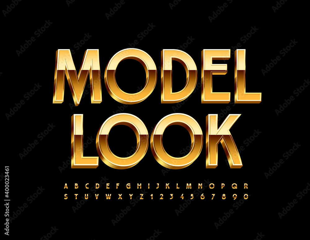 Vector chic sign Model Look. Stylish glossy Font. 3D Golden Alphabet ...