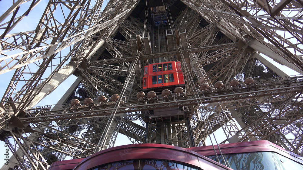 Paris, France - circa May, 2017: Low angle view of the main elevator in ...