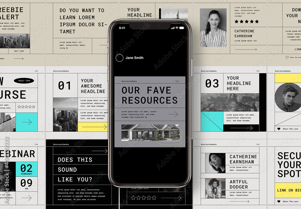 Social Media Post Layout Carousel Coach Series Stock Template | Adobe Stock
