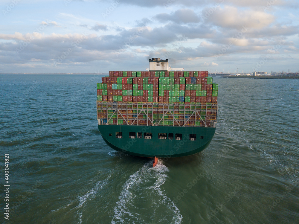 Ultra large container vessel arriving Rotterdam Europort. Ever Grade ...