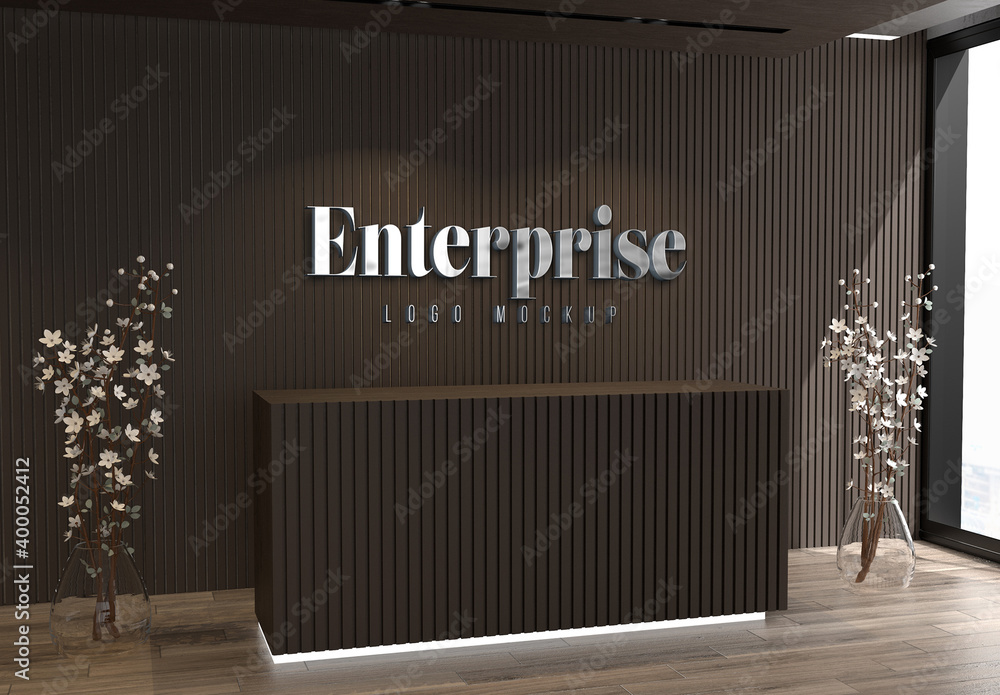 Metallic Logo Mockup on Company Reception Stock Template | Adobe Stock