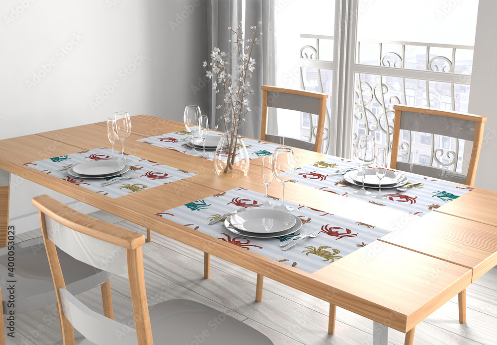 Elegant Place Settings Individual Tablecloths Mockup on Table Stock ...
