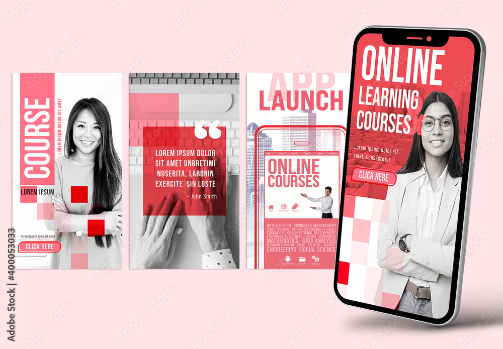 Red Color Social Media Post Layout Kit Stock Template | Adobe Stock