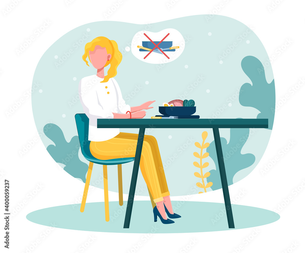 Young blond woman doesnt want to eat. Female character with anorexia ...