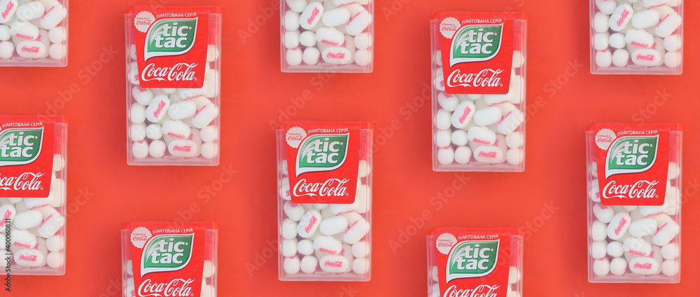 Many Tic Tac Candy packages with Coca-Cola taste. Tic tac is popular ...