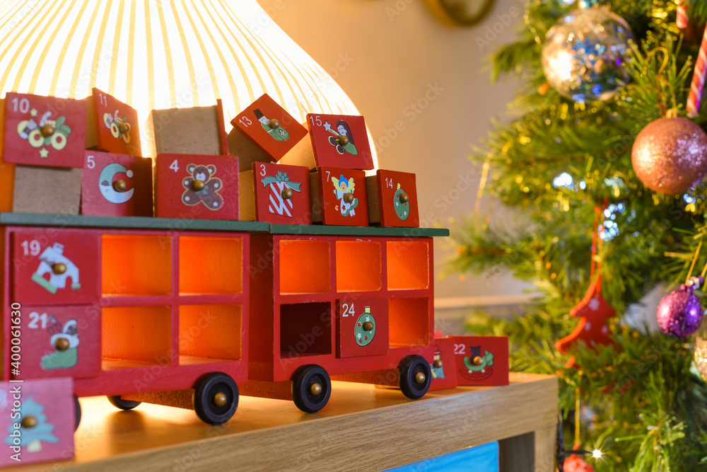 Advent calendar with open doors in tradition way for kids to count down ...