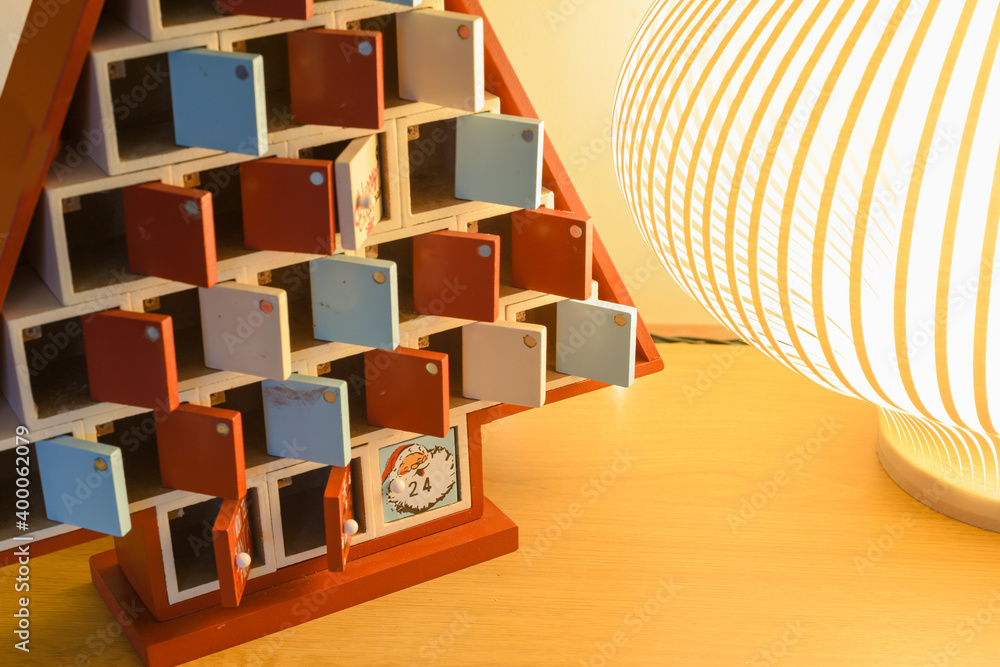 Advent calendar with open doors in tradition way for kids to count down ...