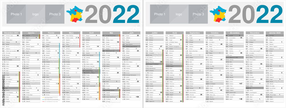 Calendrier 2022 14 mois avec vacances scolaires officielles au format ...