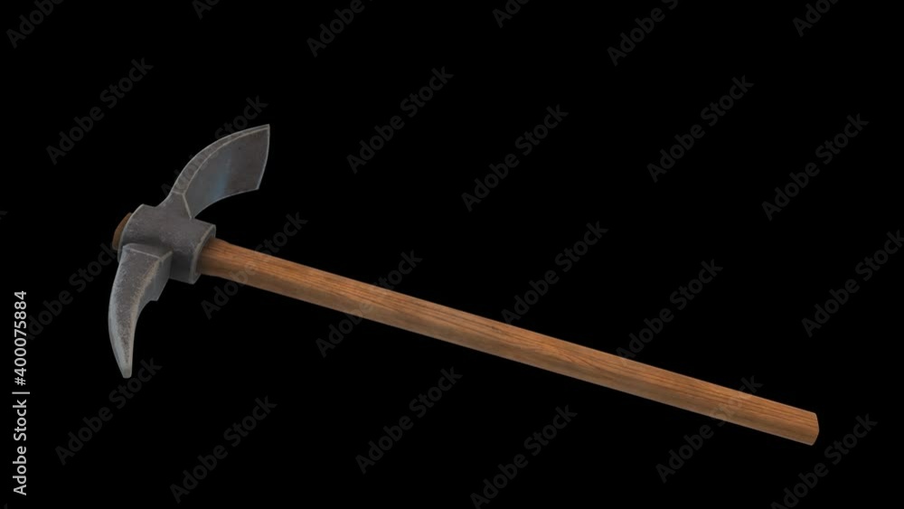 An pickaxe rotating in a seamless loop on an alpha channel background ...