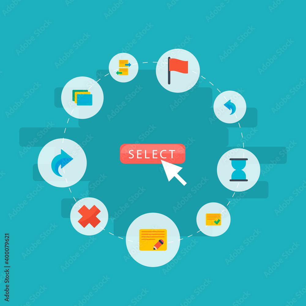 Set of project icons flat style symbols with completed tasks, different ...