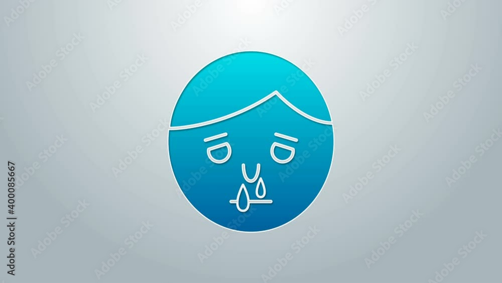 Blue line Runny nose icon isolated on grey background. Rhinitis ...
