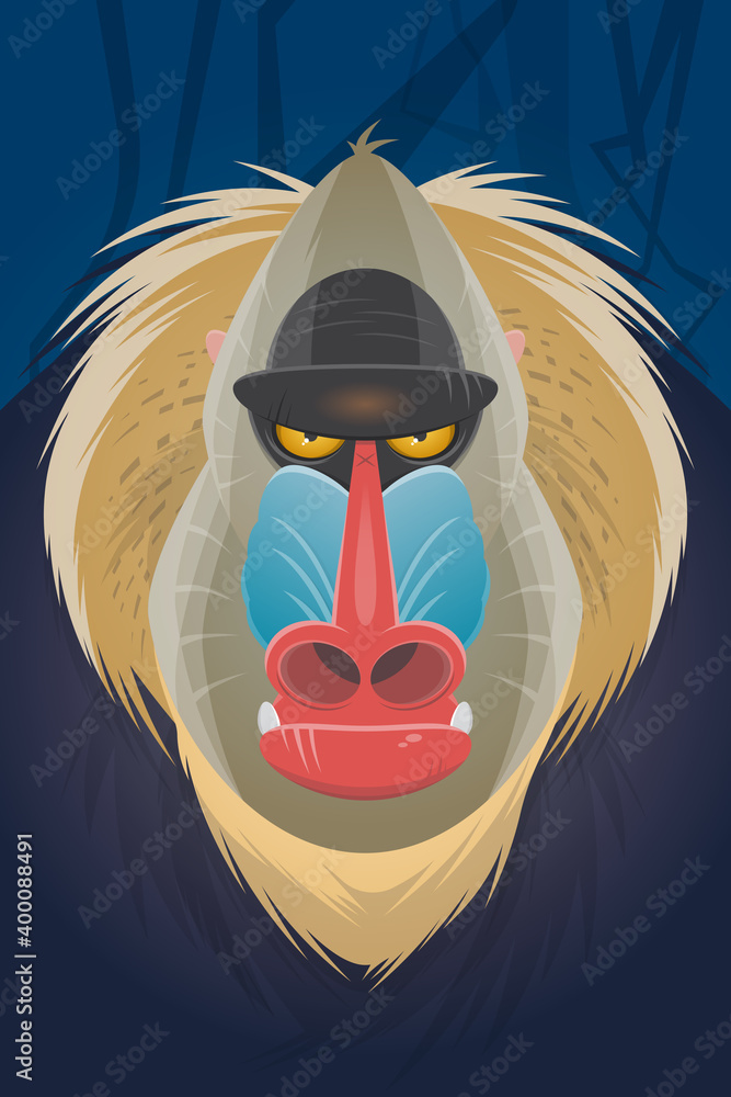 angry creepy mandrill cartoon illustration Stock Vector | Adobe Stock