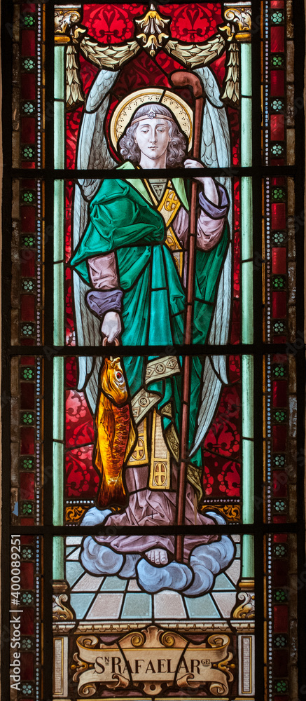 Saint Raphael Archangel, stain glass Stock Photo | Adobe Stock