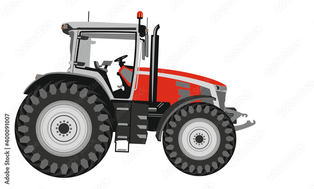 New generation modern red tractor. Detailed vector illustration ...