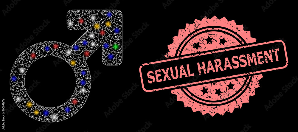 Scratched Sexual Harassment Stamp Seal and Mesh Male Symbol with Flash ...