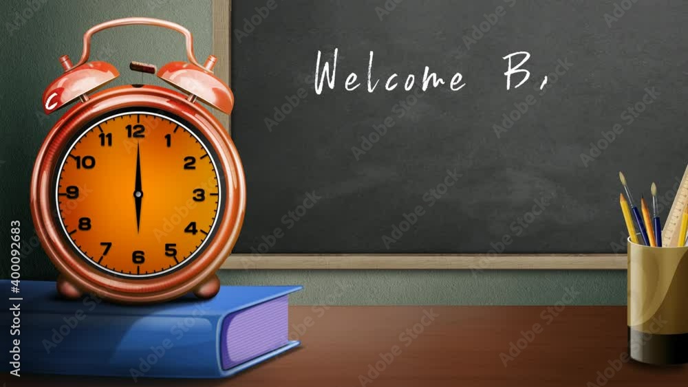 Welcome Back to School Alarm Clock Writing 4K Loop features a classroom ...