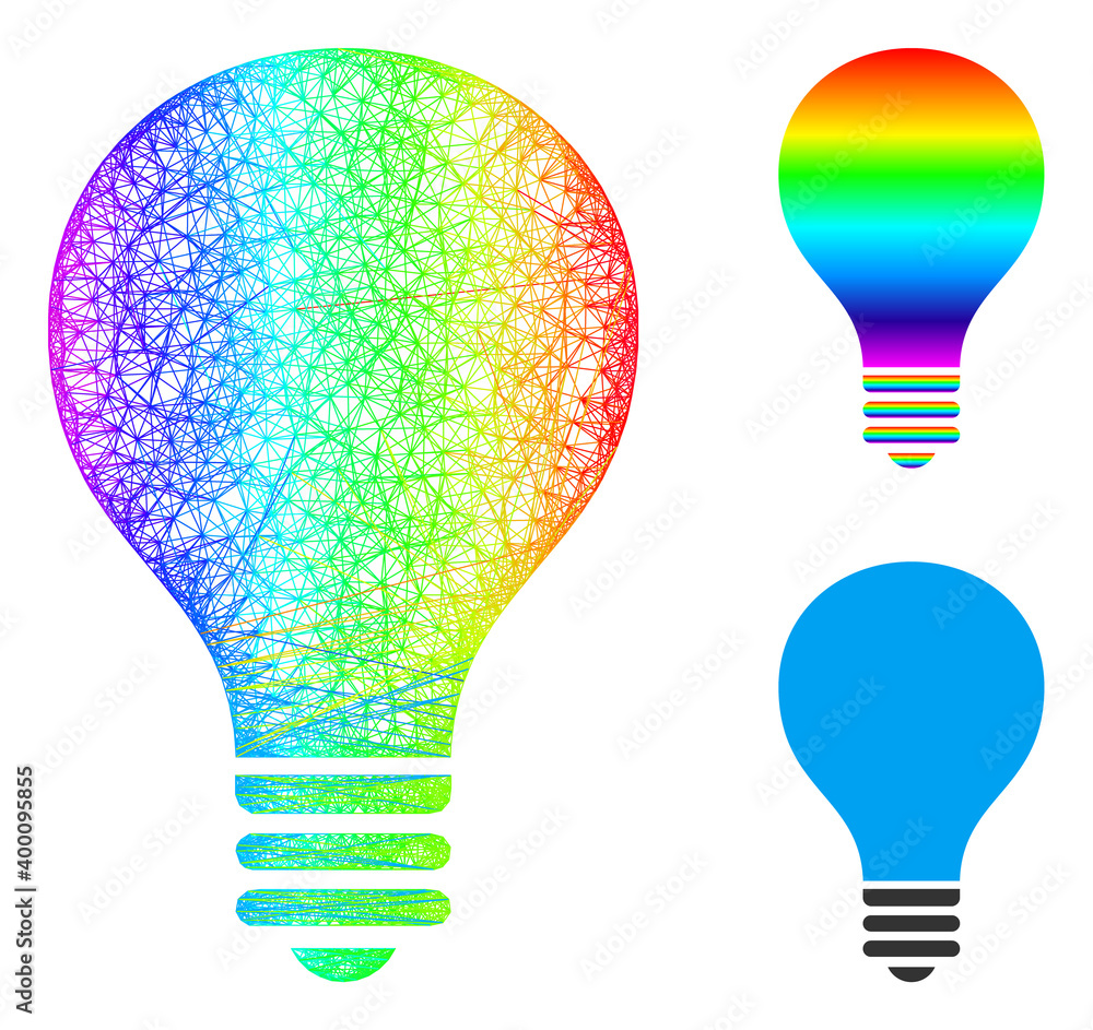 Spectral colorful network bulb, and solid spectral gradient bulb icon ...