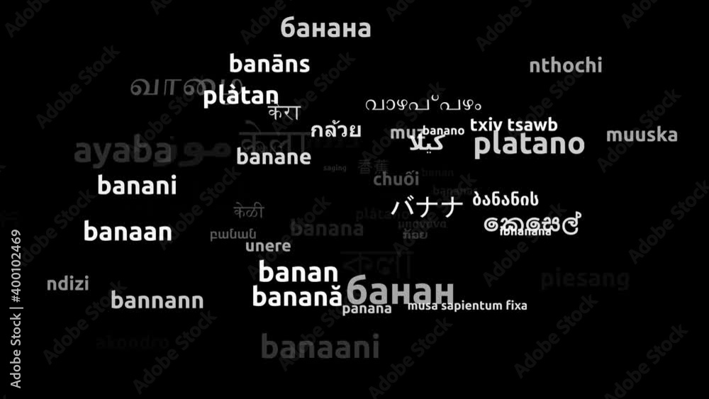 Banana Translated in 54 Worldwide Languages Endless Looping 3d Zooming ...