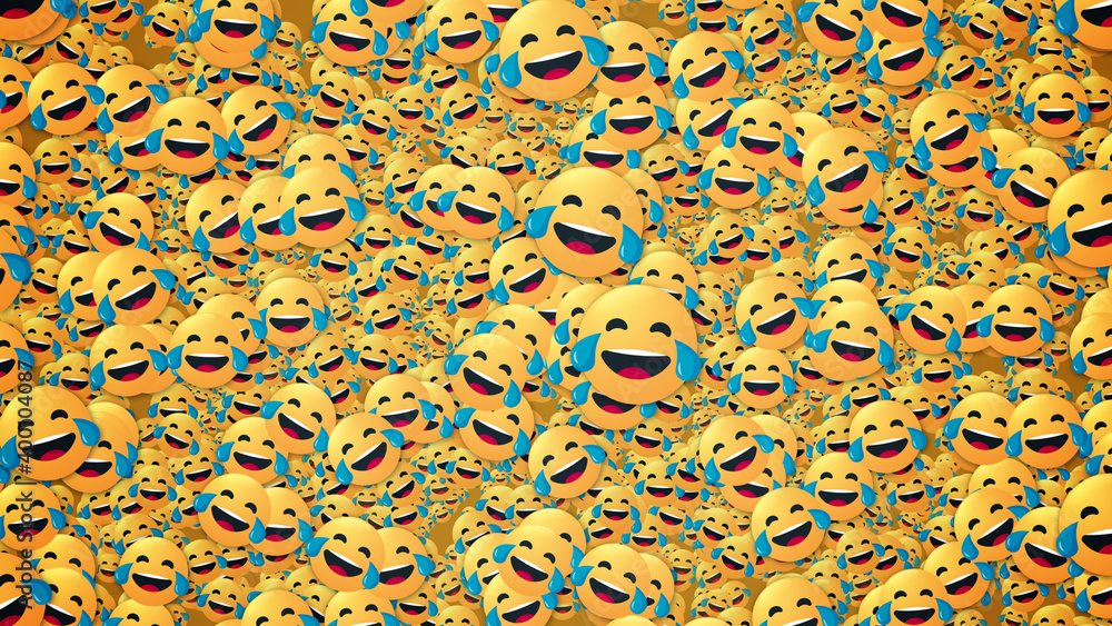 4K still background of many laughing emojis in the thousands. Backdrop ...