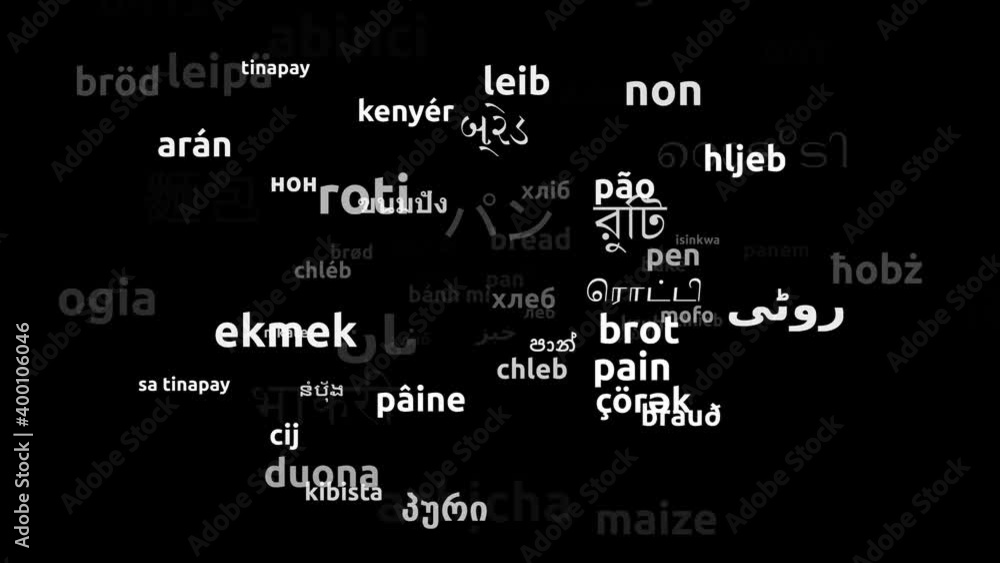 Bread Translated in 75 Worldwide Languages Endless Looping 3d Zooming ...