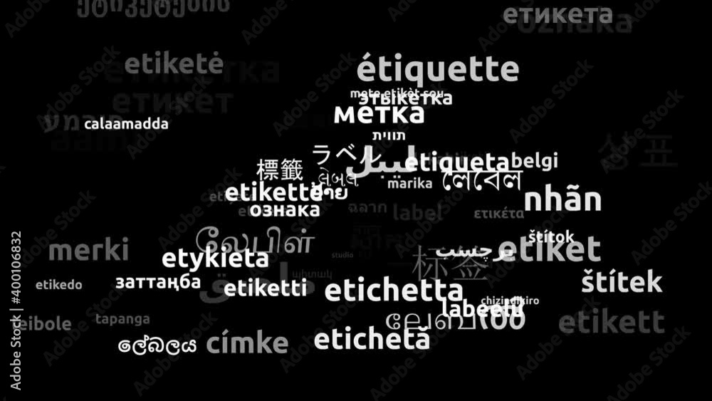 Label Translated in 66 Worldwide Languages Endless Looping 3d Zooming ...