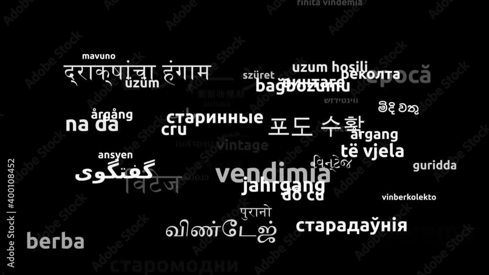 Vintage Translated in 56 Worldwide Languages Endless Looping 3d Zooming ...