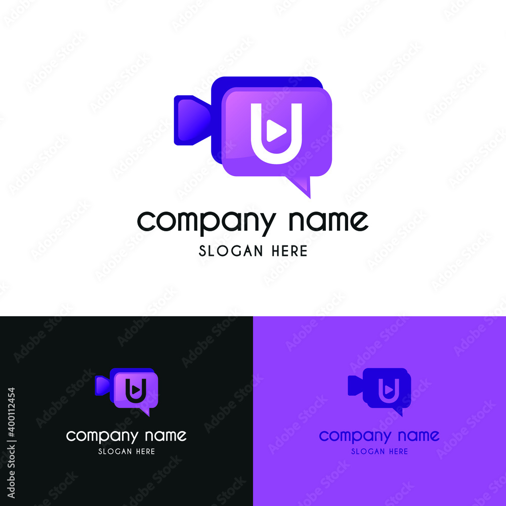 Initial letter u with video call camera chatting icon for online ...
